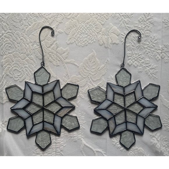 Unmarked | Holiday | Lot Of 2 Blue Gray Clear Stained Etched Glass 8 ...